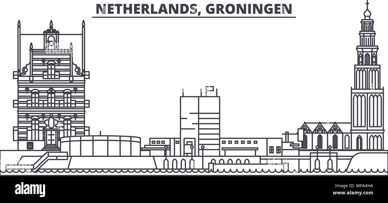 Netherlands, Groningen line skyline vector illustration. Netherlands ...