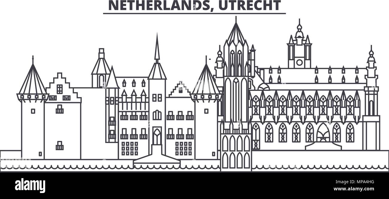 Netherlands, Utrecht line skyline vector illustration. Netherlands ...