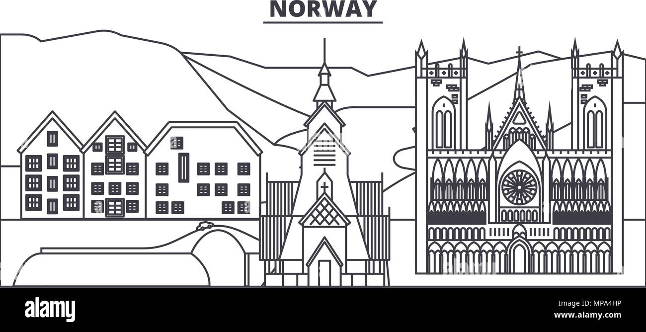 Norway line skyline vector illustration. Norway linear cityscape with ...
