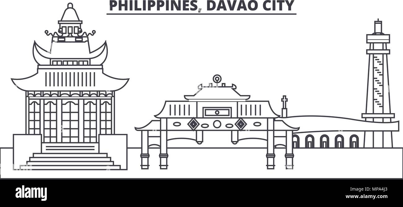 Philippines, Davao City line skyline vector illustration. Philippines ...