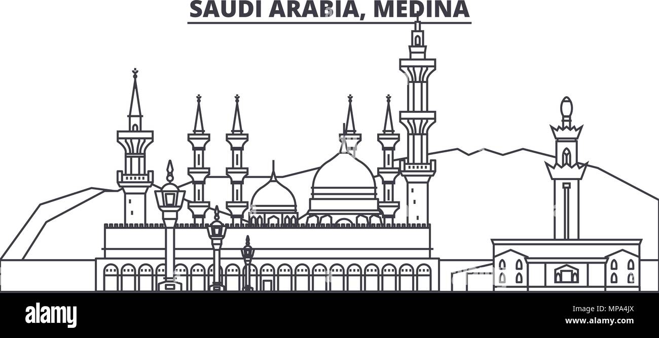 Saudi Arabia, Medina line skyline vector illustration. Saudi Arabia ...
