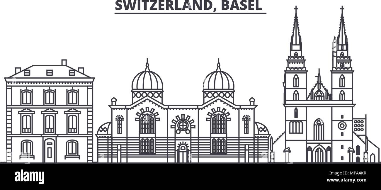 Switzerland, Basel line skyline vector illustration. Switzerland, Basel ...