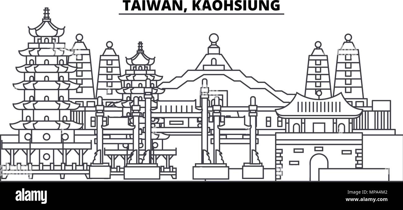 Taiwan, Kaohsiung line skyline vector illustration. Taiwan, Kaohsiung ...