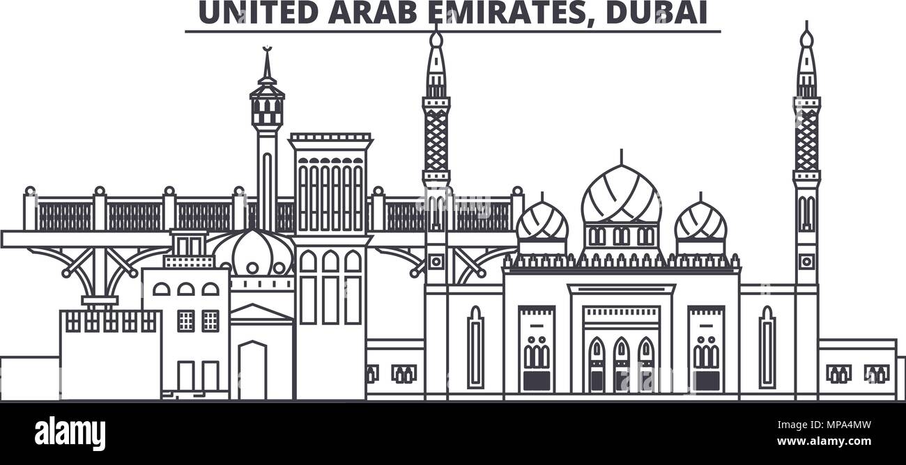 United Arab Emirates, Dubai line skyline vector illustration. United ...