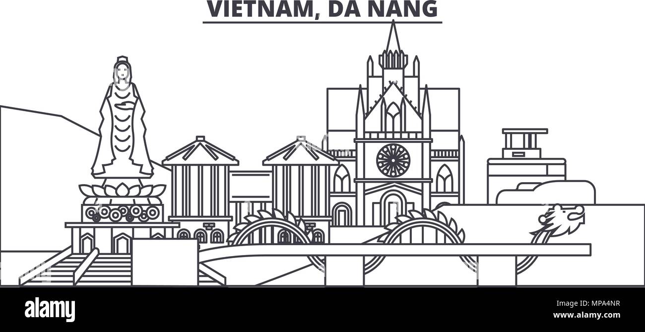 Vietnam, Da Nang line skyline vector illustration. Vietnam, Da Nang ...