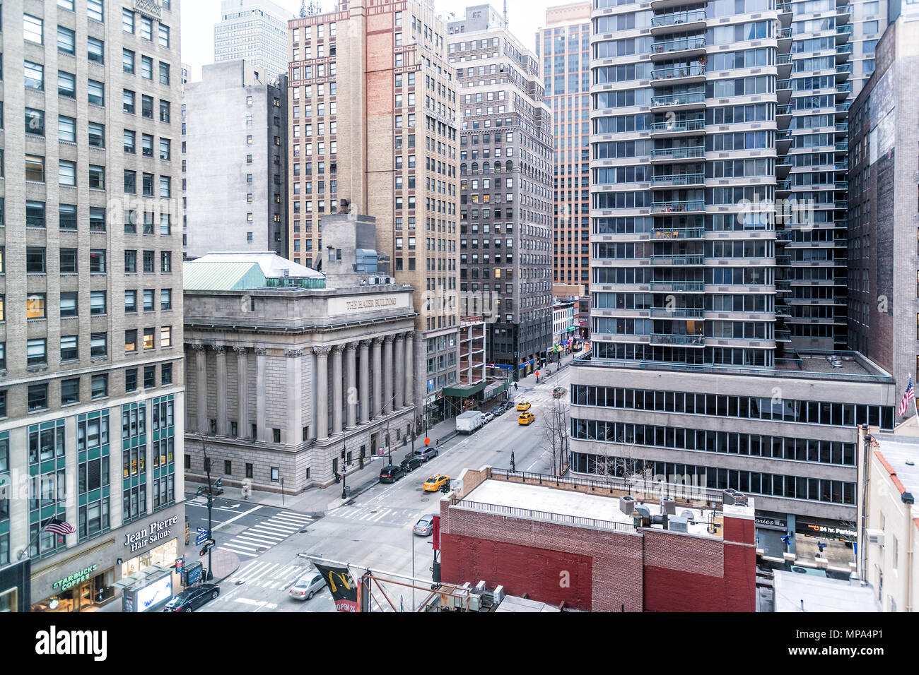 New York City, USA - April 7, 2018: Aerial view of urban cityscape ...