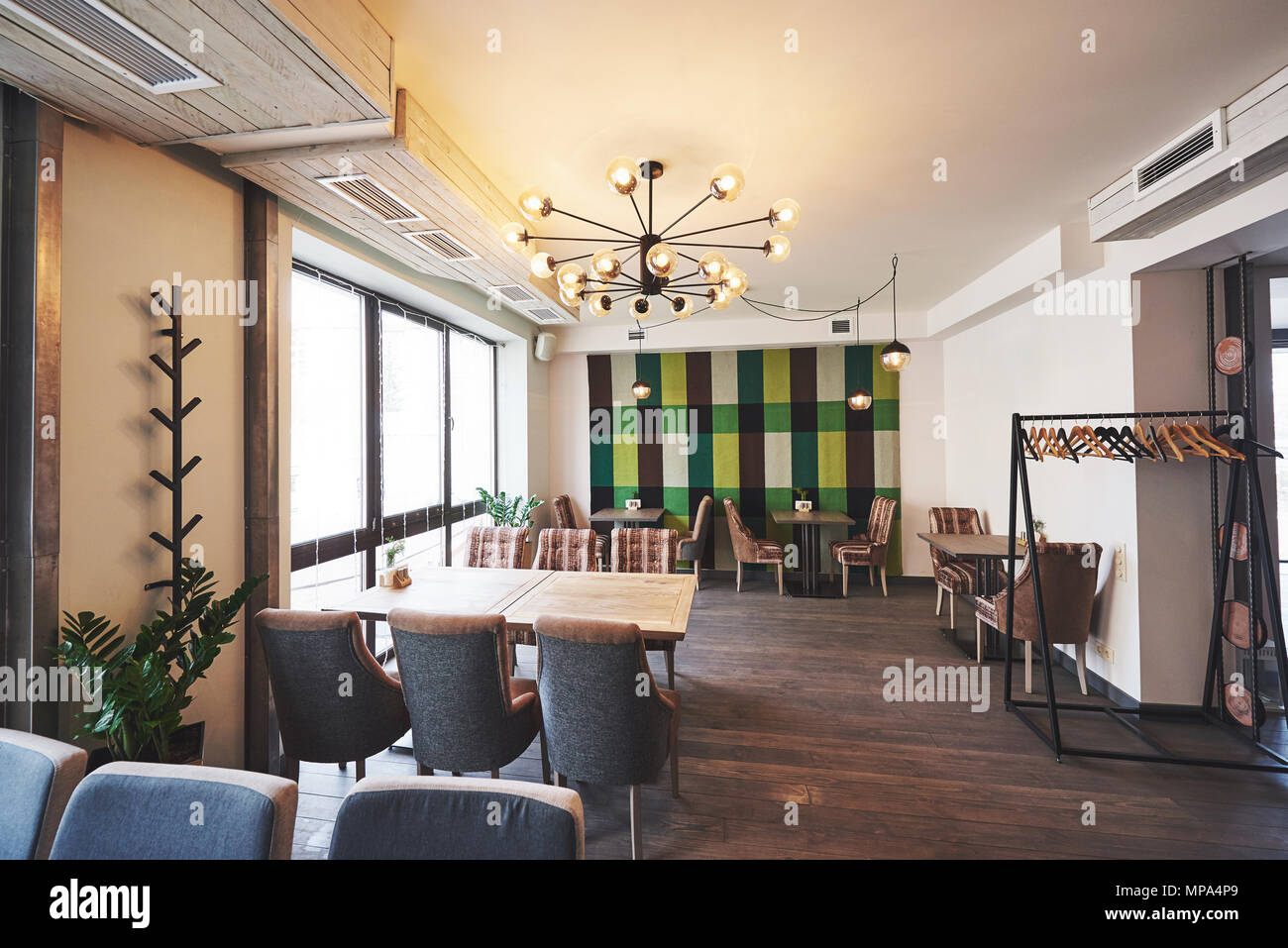 Modern and simple cafe interior with wooden classical furniture Stock ...