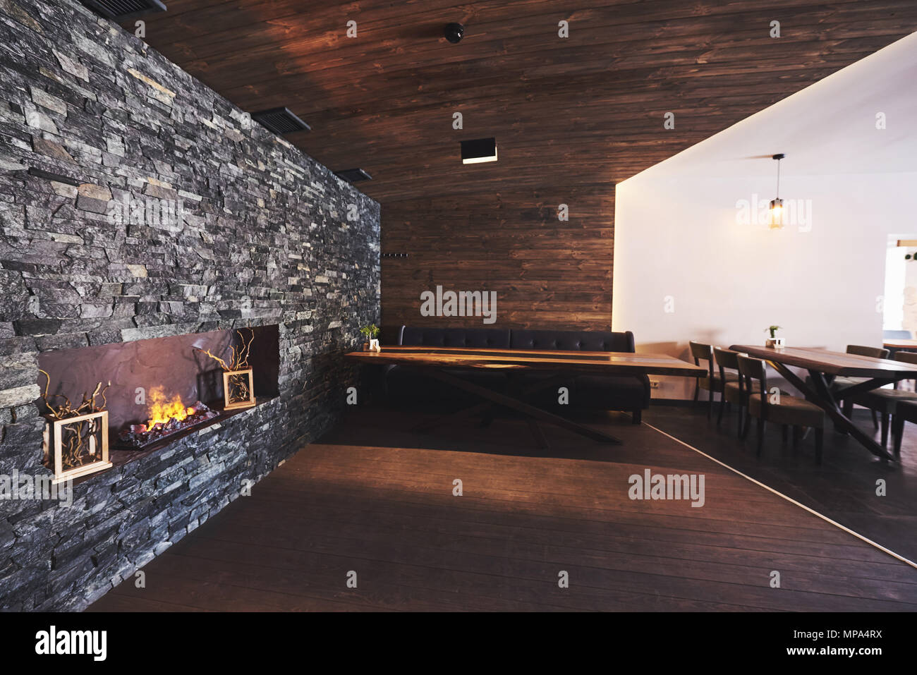 Modern and simple cafe interior with wooden classical furniture Stock ...