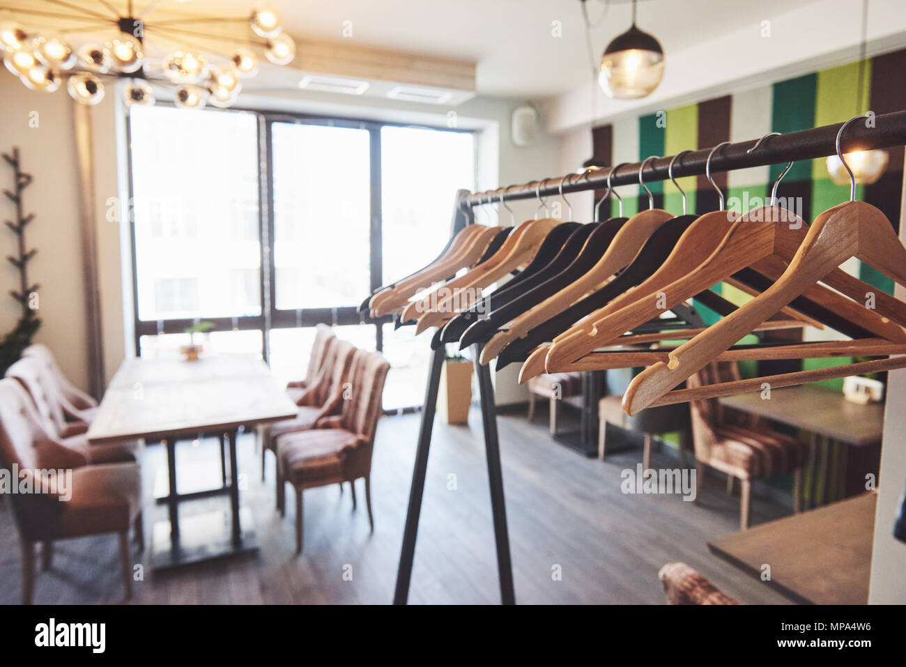 Modern and simple cafe interior with wooden classical furniture Stock ...