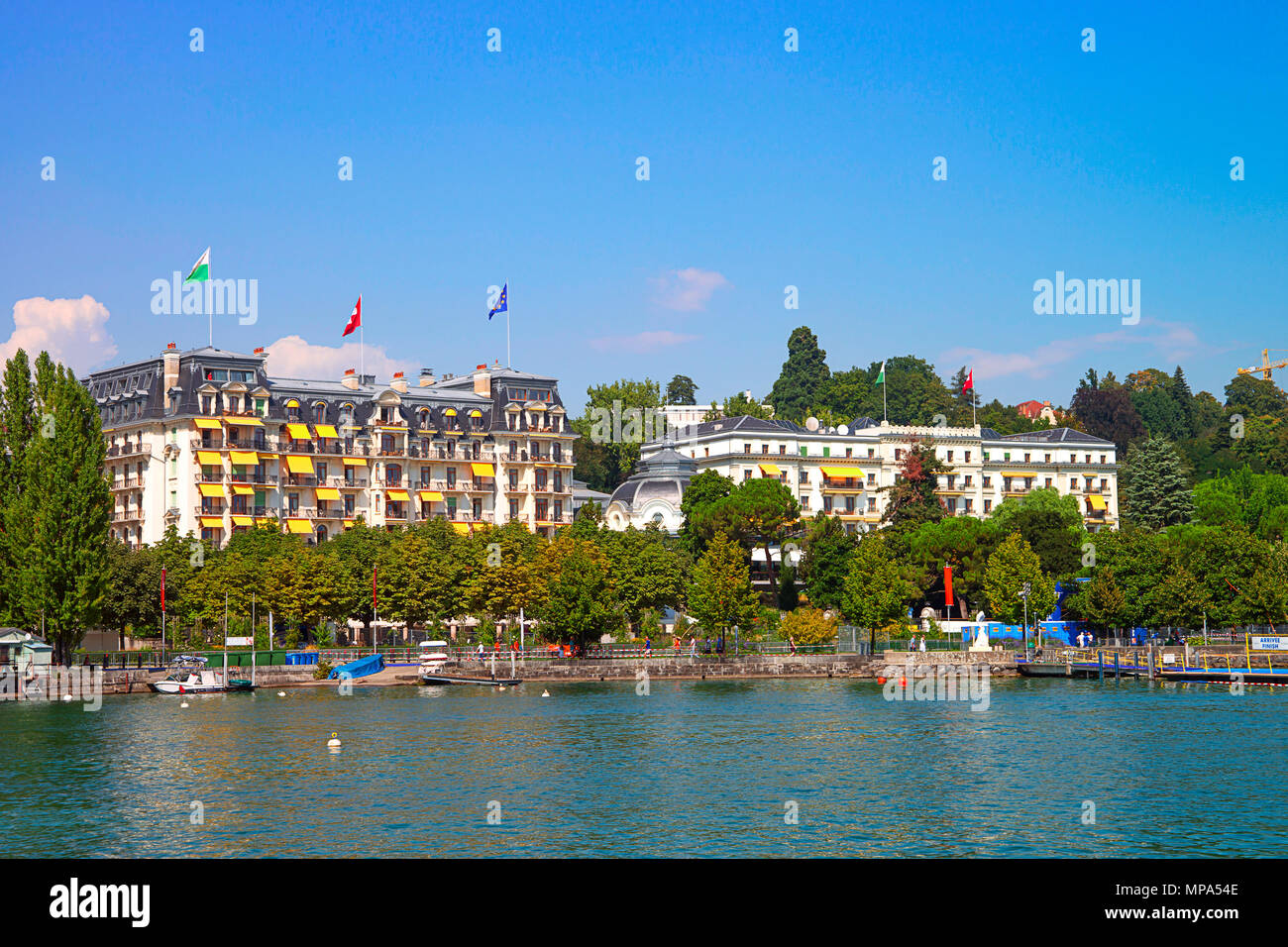 Geneva, Switzerland - August 23, 2013: Lakefront of Geneva Lake in ...
