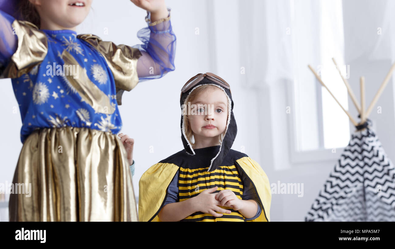 Little girl dressed up as a bee on kindergarten costume party Stock ...