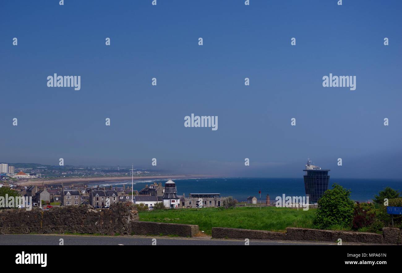 Aberdeen Harbour Control Tower and Aberdeen City by the North Sea under ...