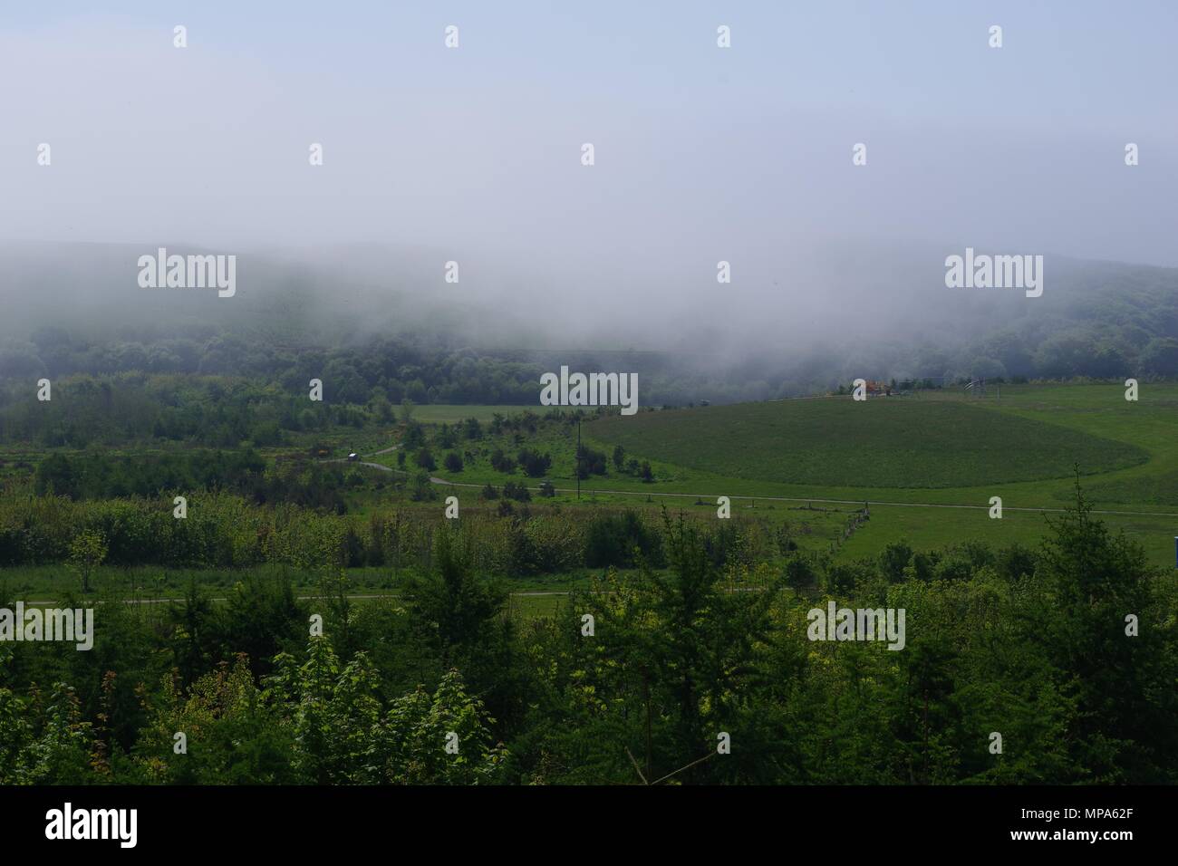 North Sea Fog (Haar) Rolling in over Wooded Farmland Valley by Aberdeen ...