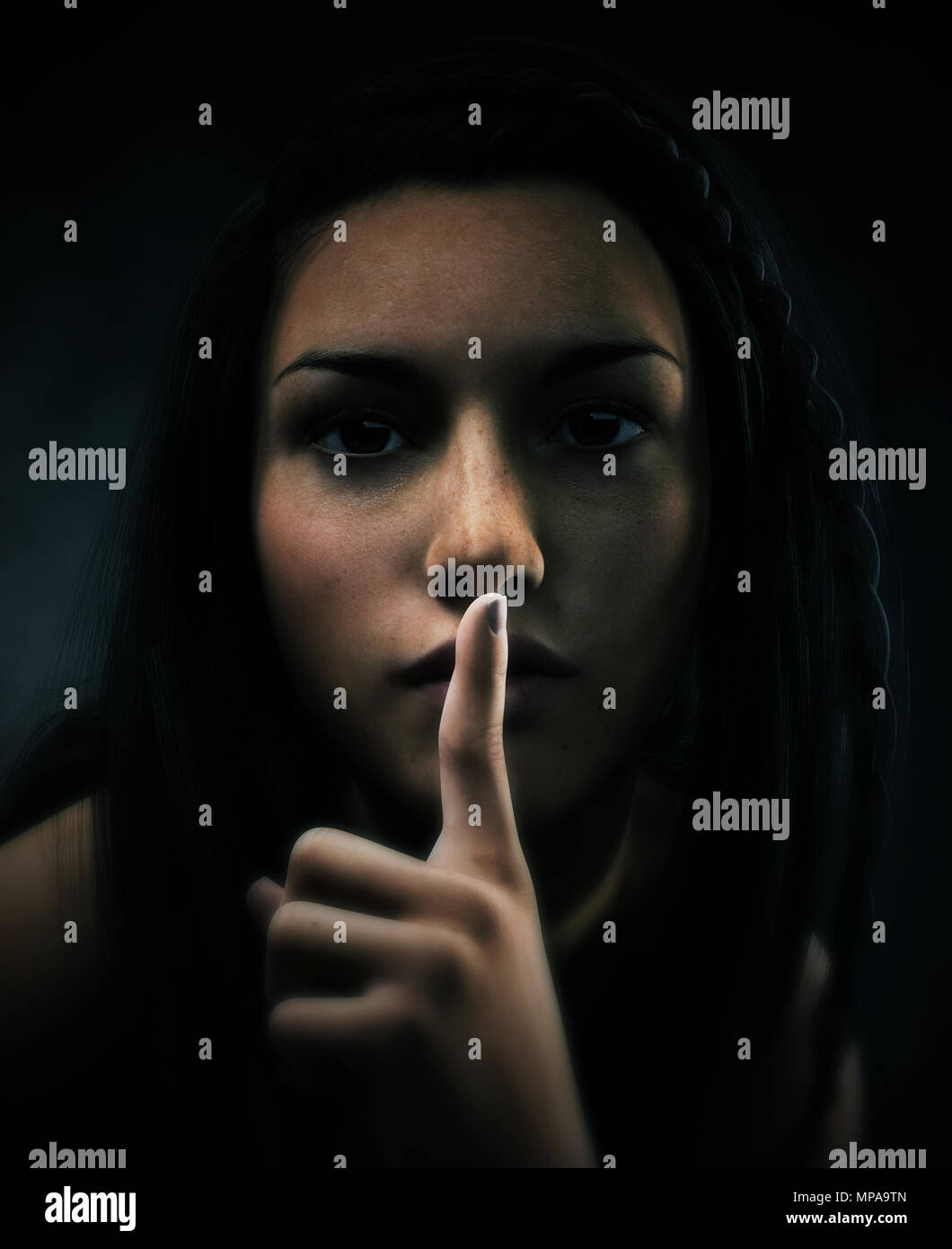 Girl making a silence gesture,3d illustration Stock Photo - Alamy