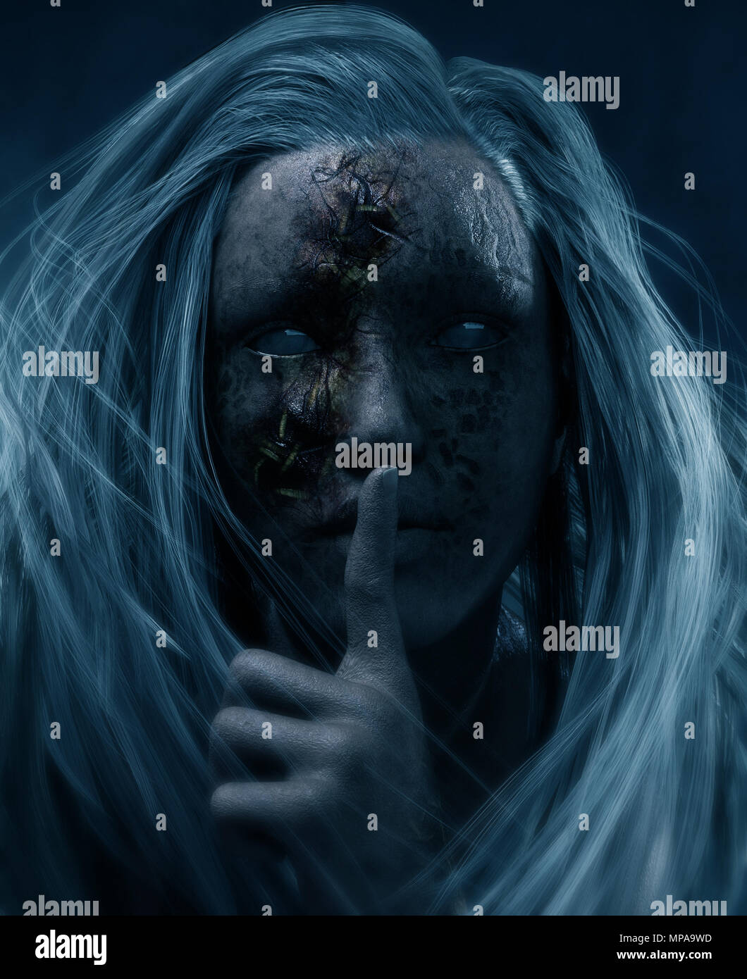 Ghost girl making a silence gesture,3d illustration Stock Photo - Alamy