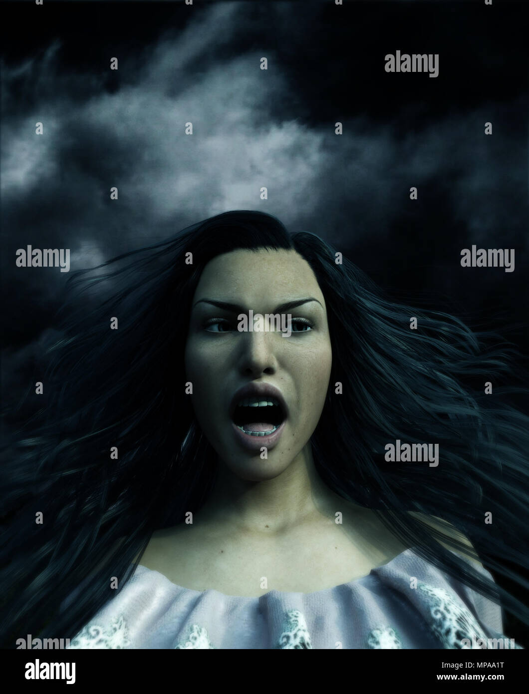 Scared woman portrait,3d illustration Stock Photo - Alamy