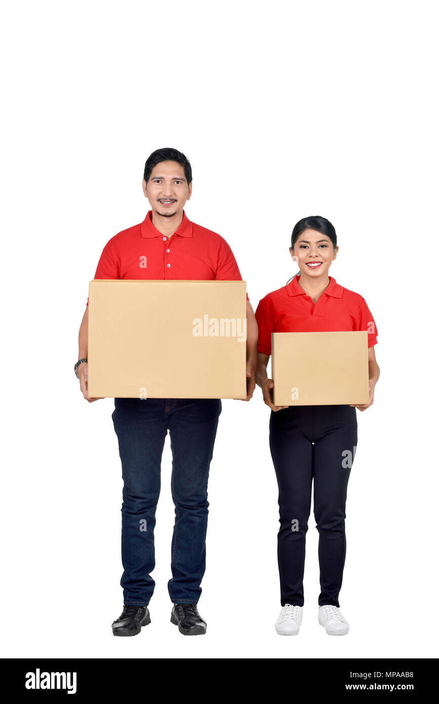 Delivery service team group standing isolated over white background ...