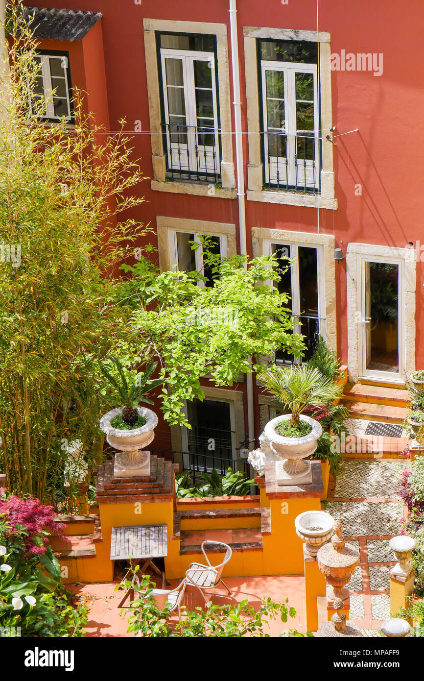 Courtyard seen from Principe Real square, Bairro Alto, Lisbon, Portugal ...