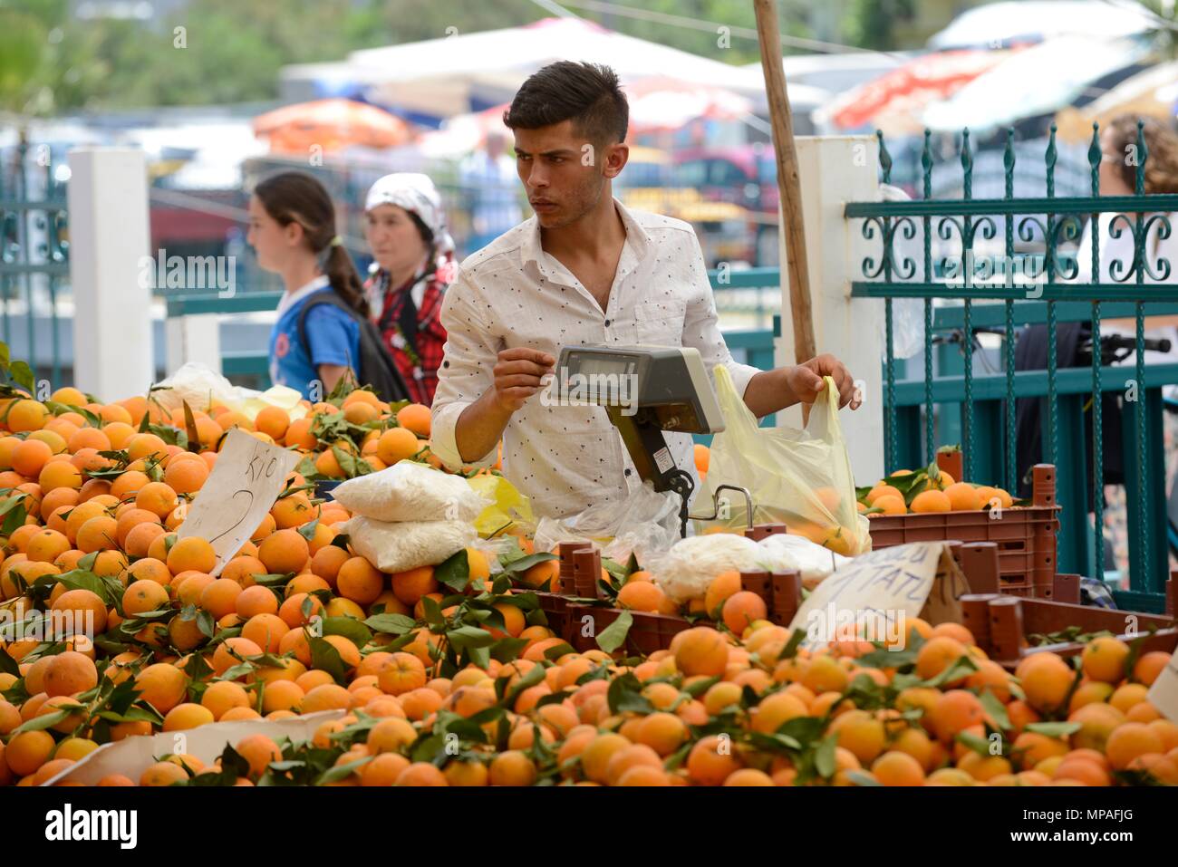 Turkey, Fethiye food market workers Stock Photo - Alamy