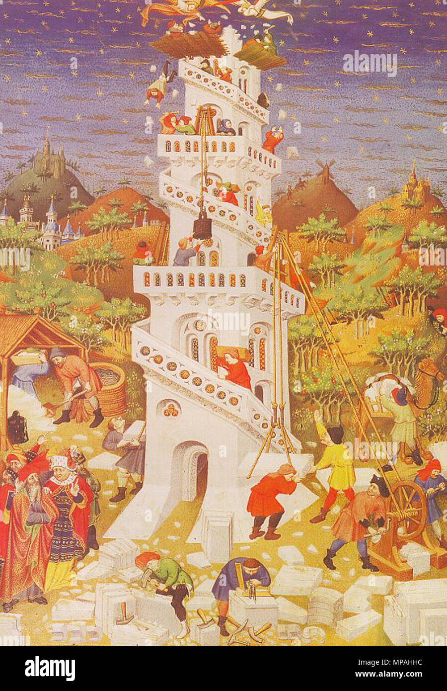 English: Building of the Tower of Babel circa 1423. 871 Master Of The ...