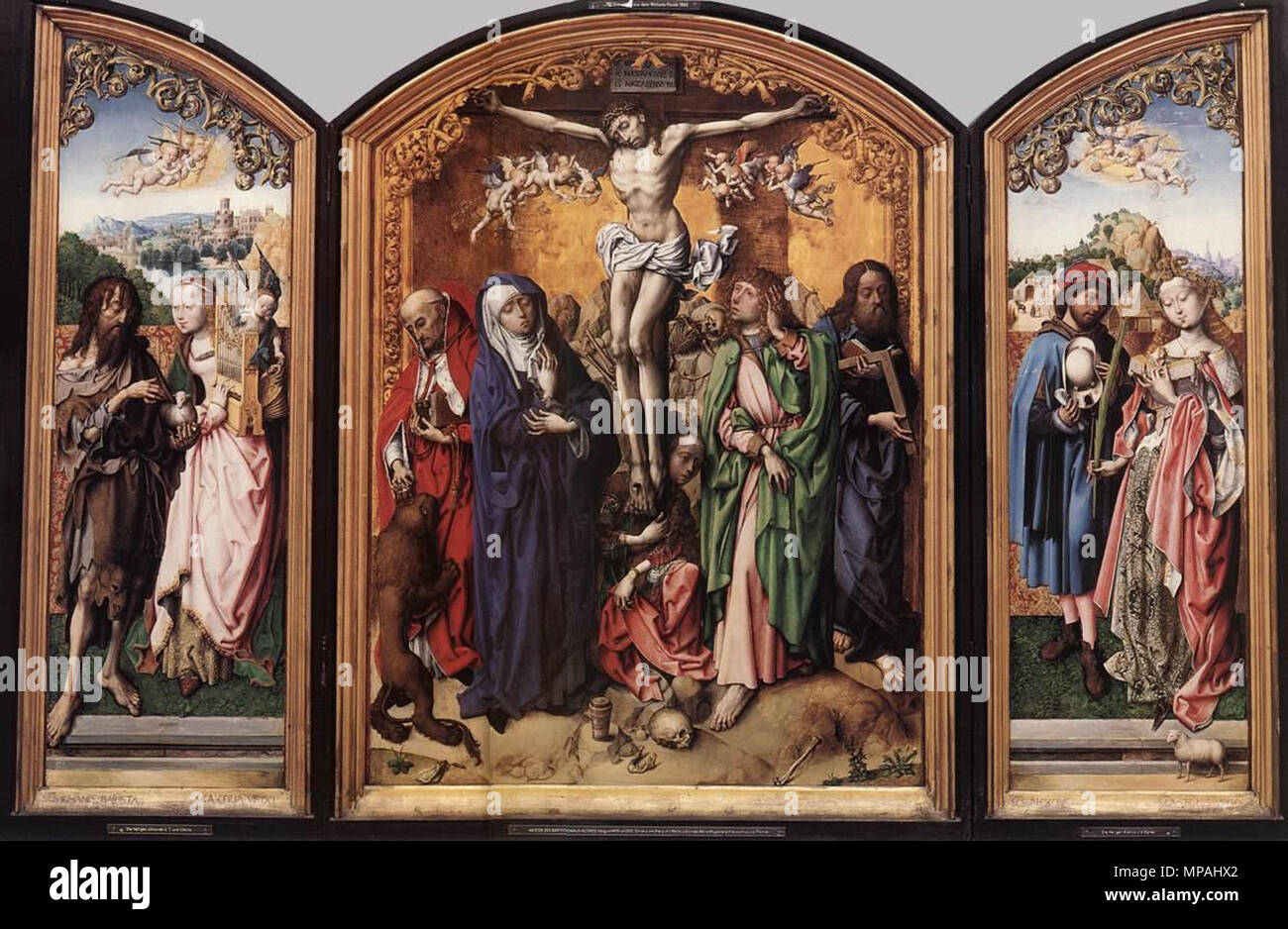 English: Crucifixion Altarpiece . English: Left wing: John the Baptist ...