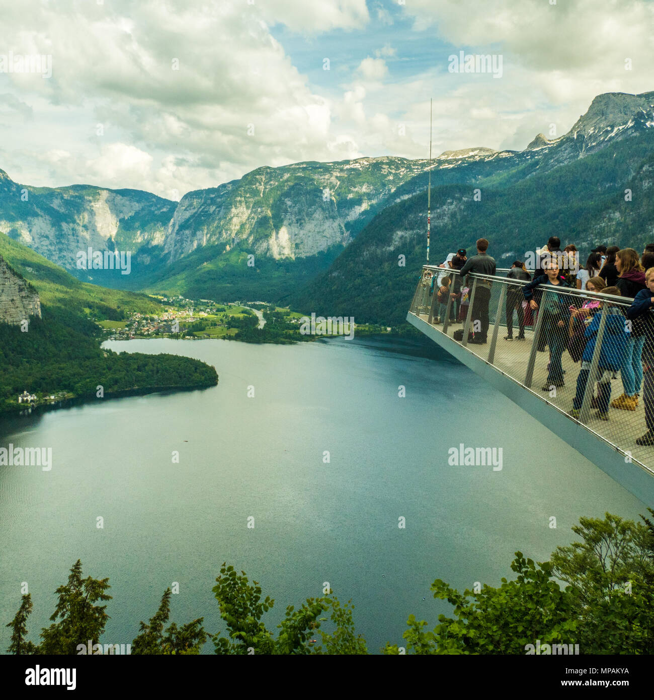 Skywalk viewing platform overlooking lake Hallstatt in Austria's ...