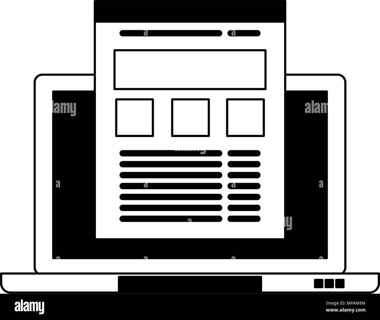 Navigating on internet from laptop in black and white colors Stock ...