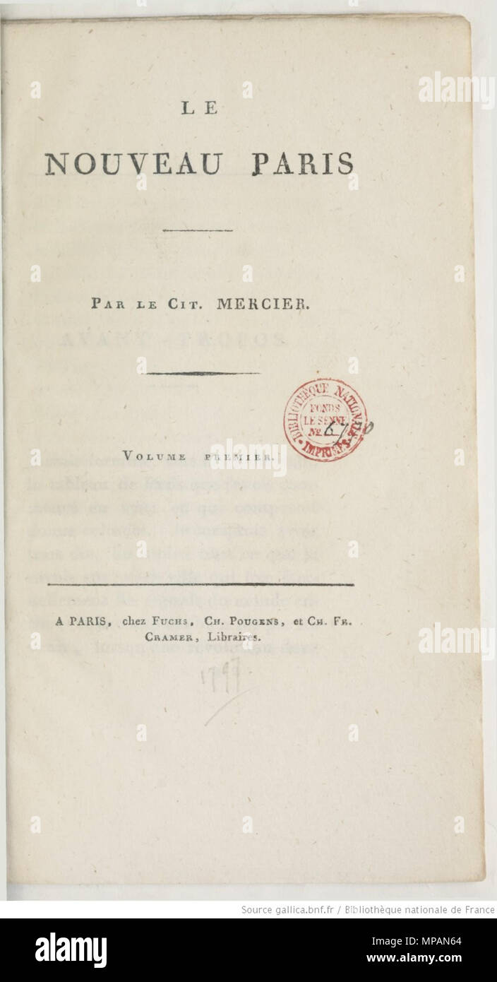 . Français : Page de titre du premier volume du Nouveau Paris de Louis ...