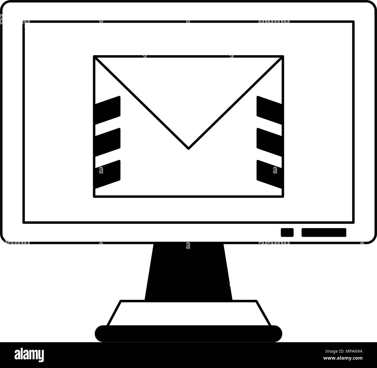 Sending email from computer in black and white colors Stock Vector ...