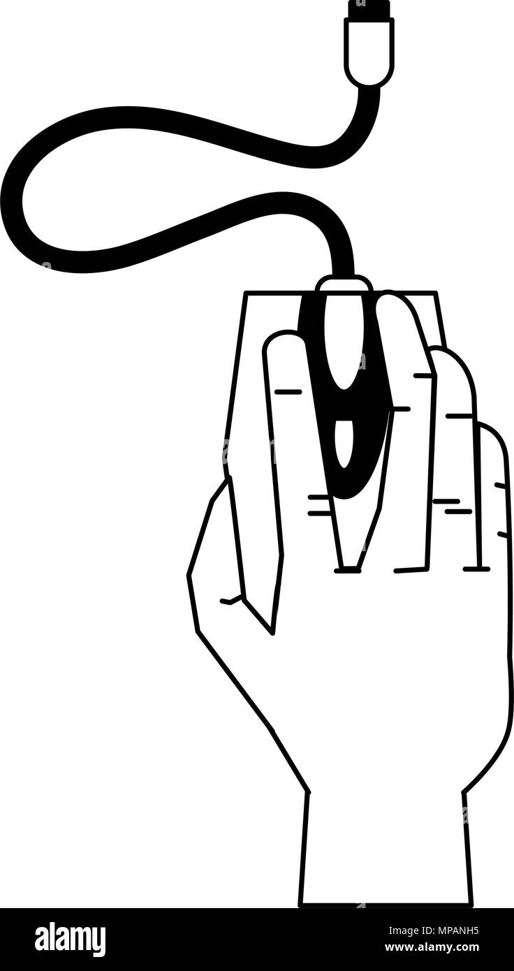 Hand using mouse in black and white colors Stock Vector Image & Art - Alamy