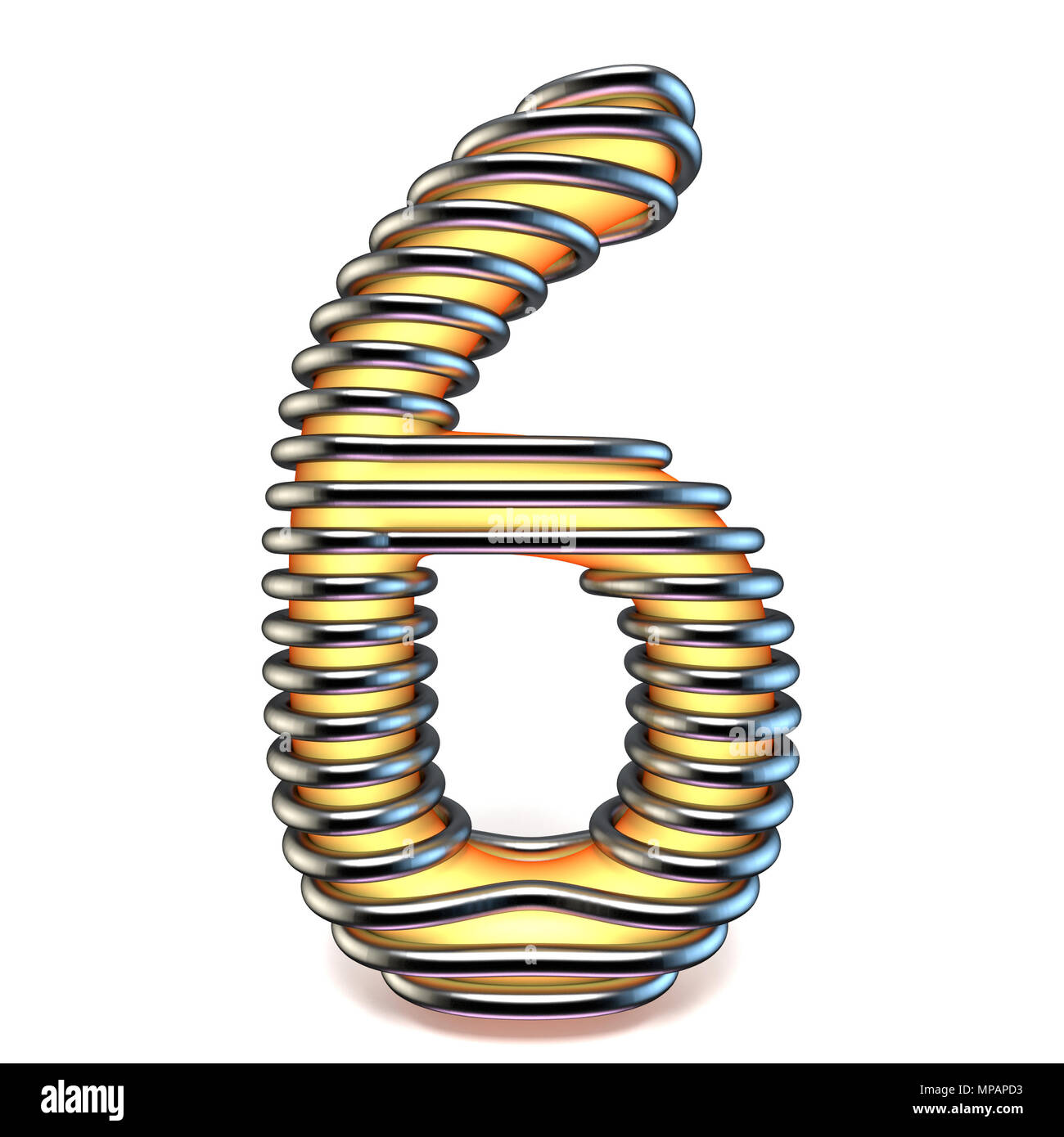 Orange yellow number 6 SIX in metal cage 3D render illustration ...