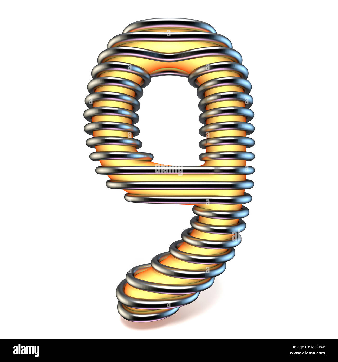 Orange yellow number 9 NINE in metal cage 3D render illustration ...