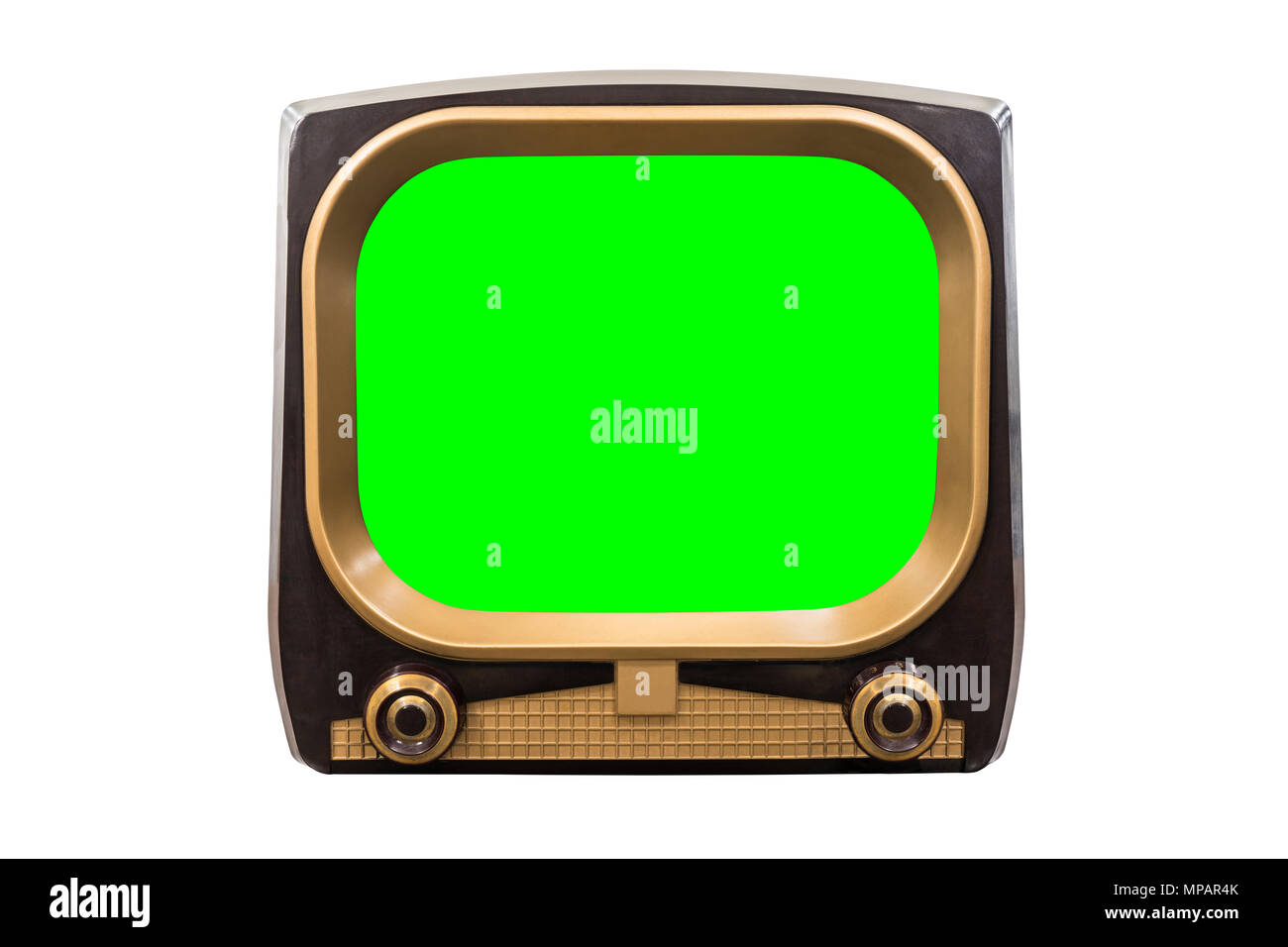 Retro 1950s television isolated on white with chroma green screen Stock ...