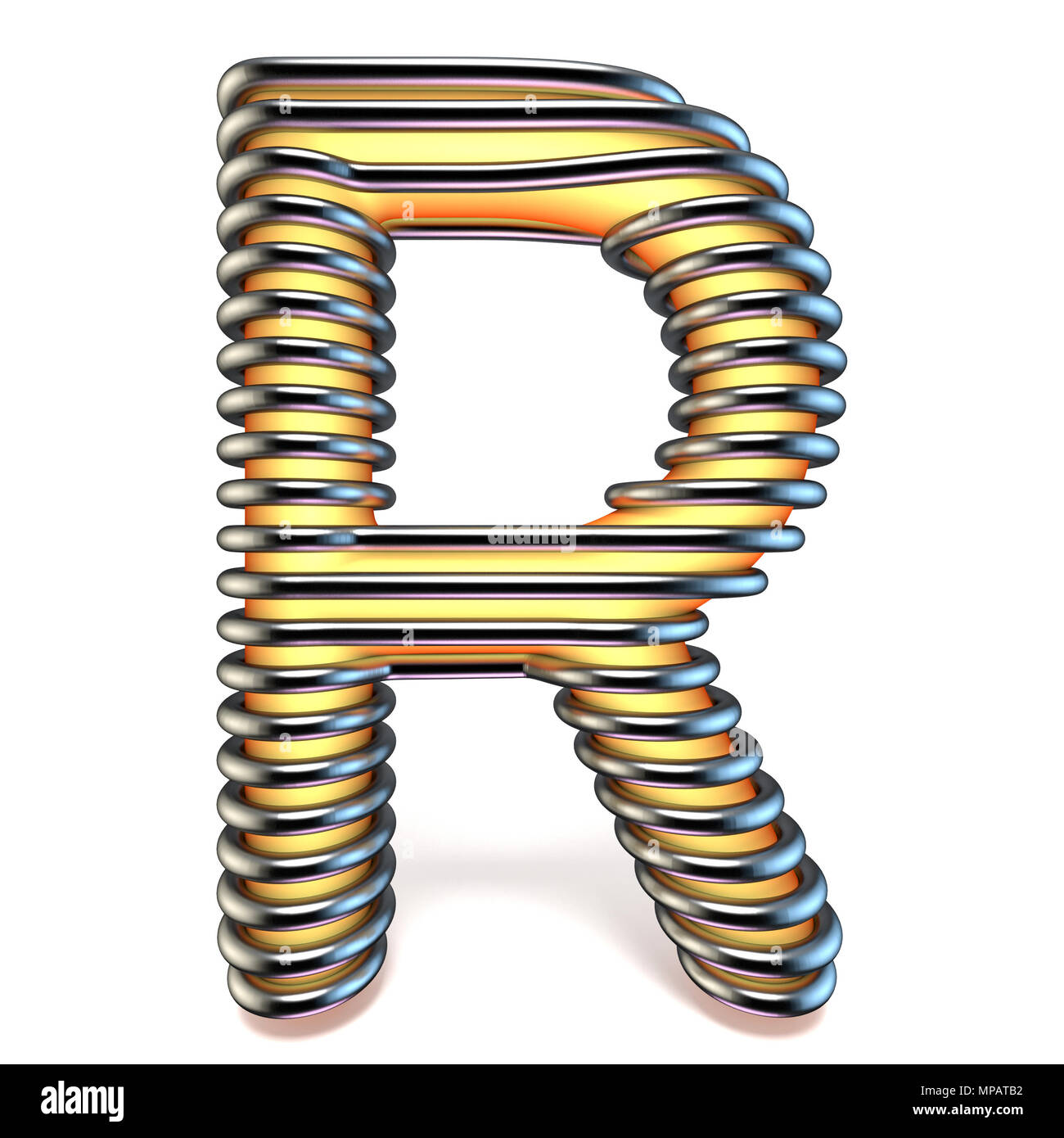 Orange yellow letter R in metal cage 3D render illustration isolated on ...