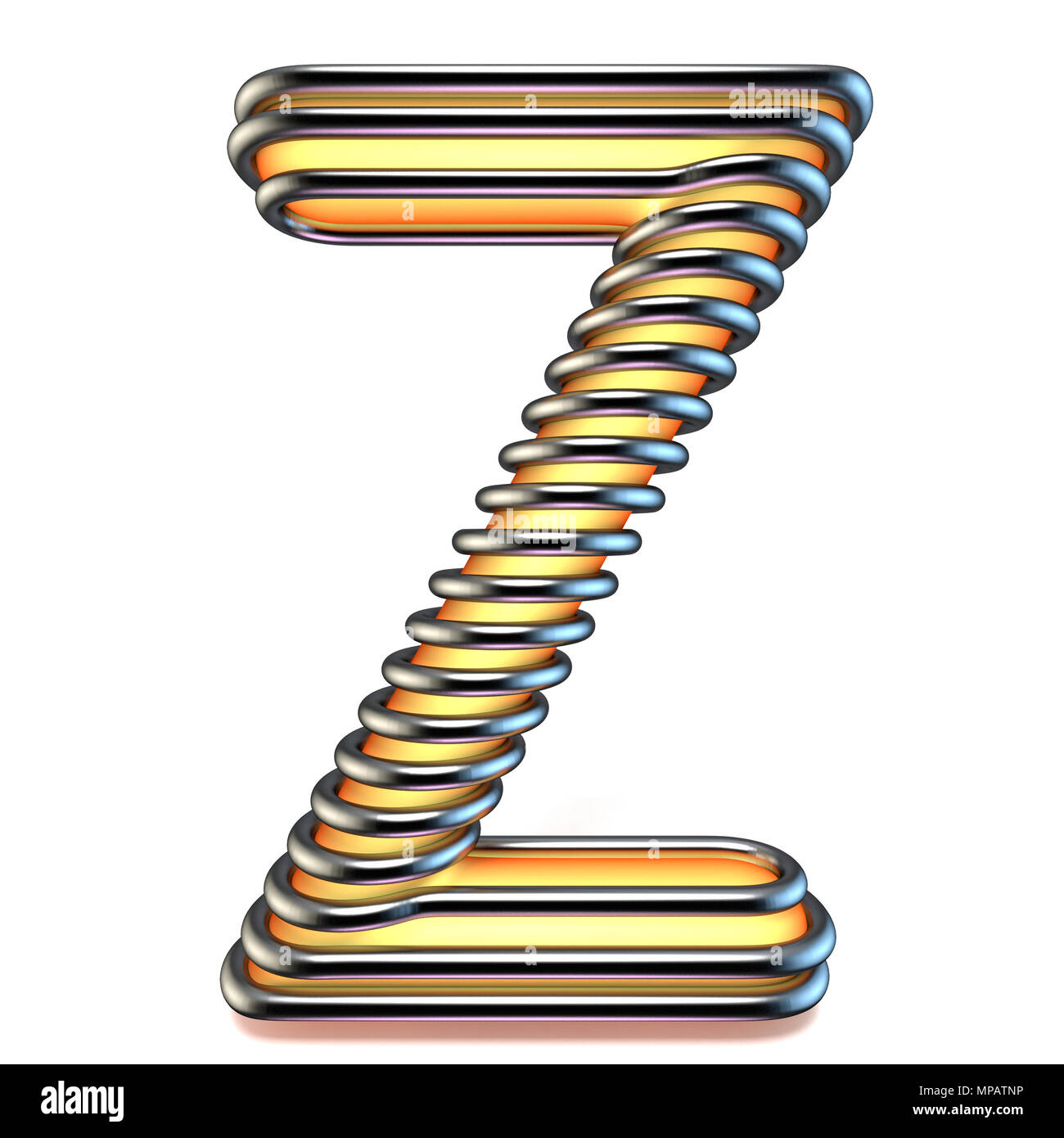 Orange yellow letter Z in metal cage 3D render illustration isolated on ...
