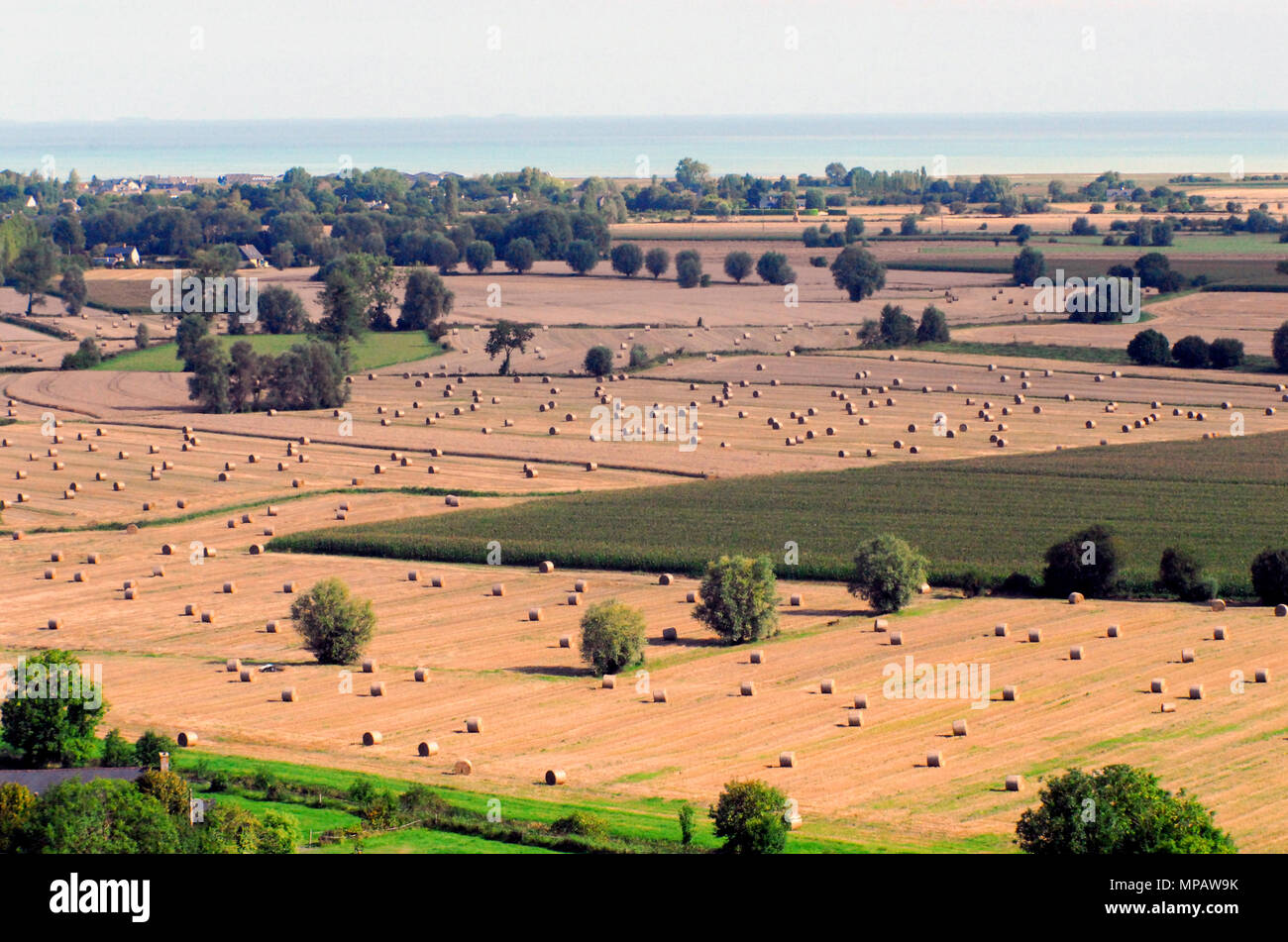 A beautiful panoramic view of a rural farming community, with fields ...
