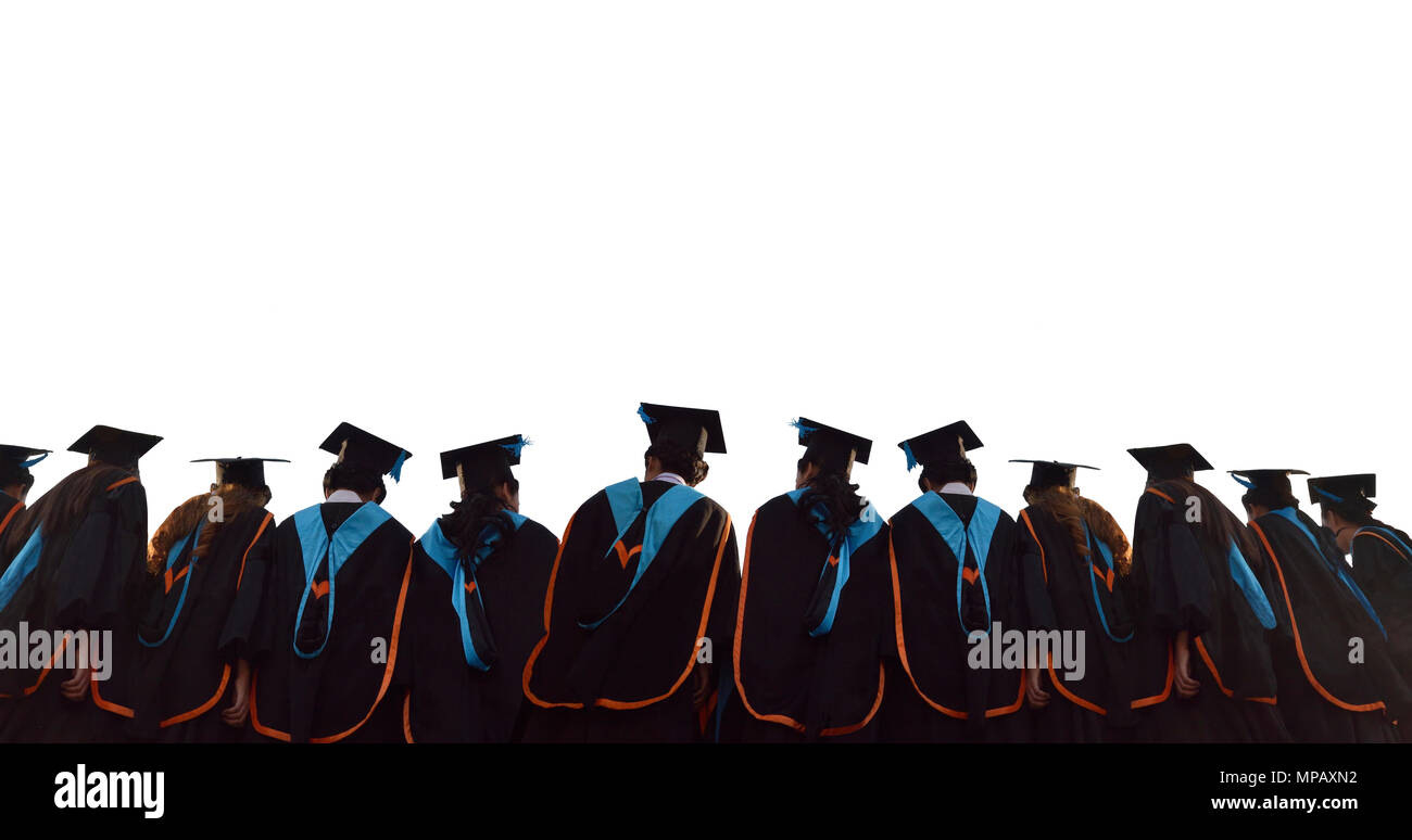 graduates behind isolated,Graduates are stand up in line,Graduates cap ...