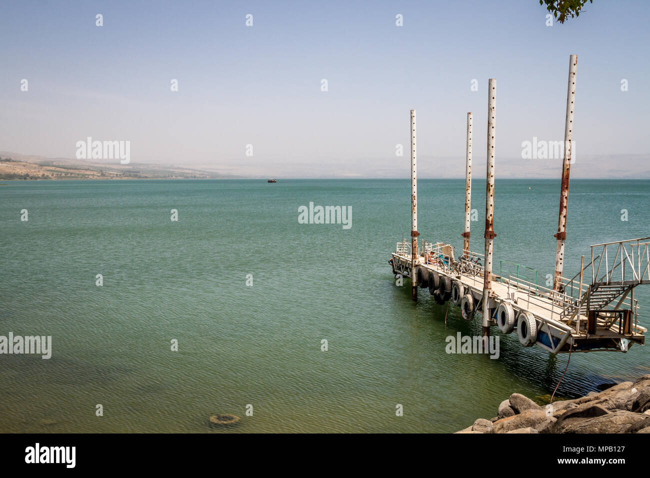 The pier of the Sea of Galilee near Ginosar, Israel. Panorama Stock ...