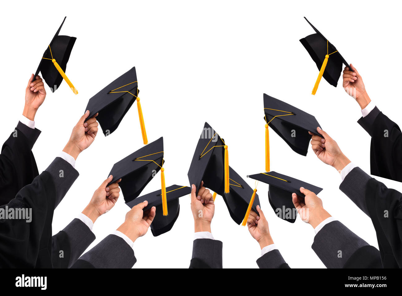 Hand hold hat graduation on white isolated background Stock Photo - Alamy