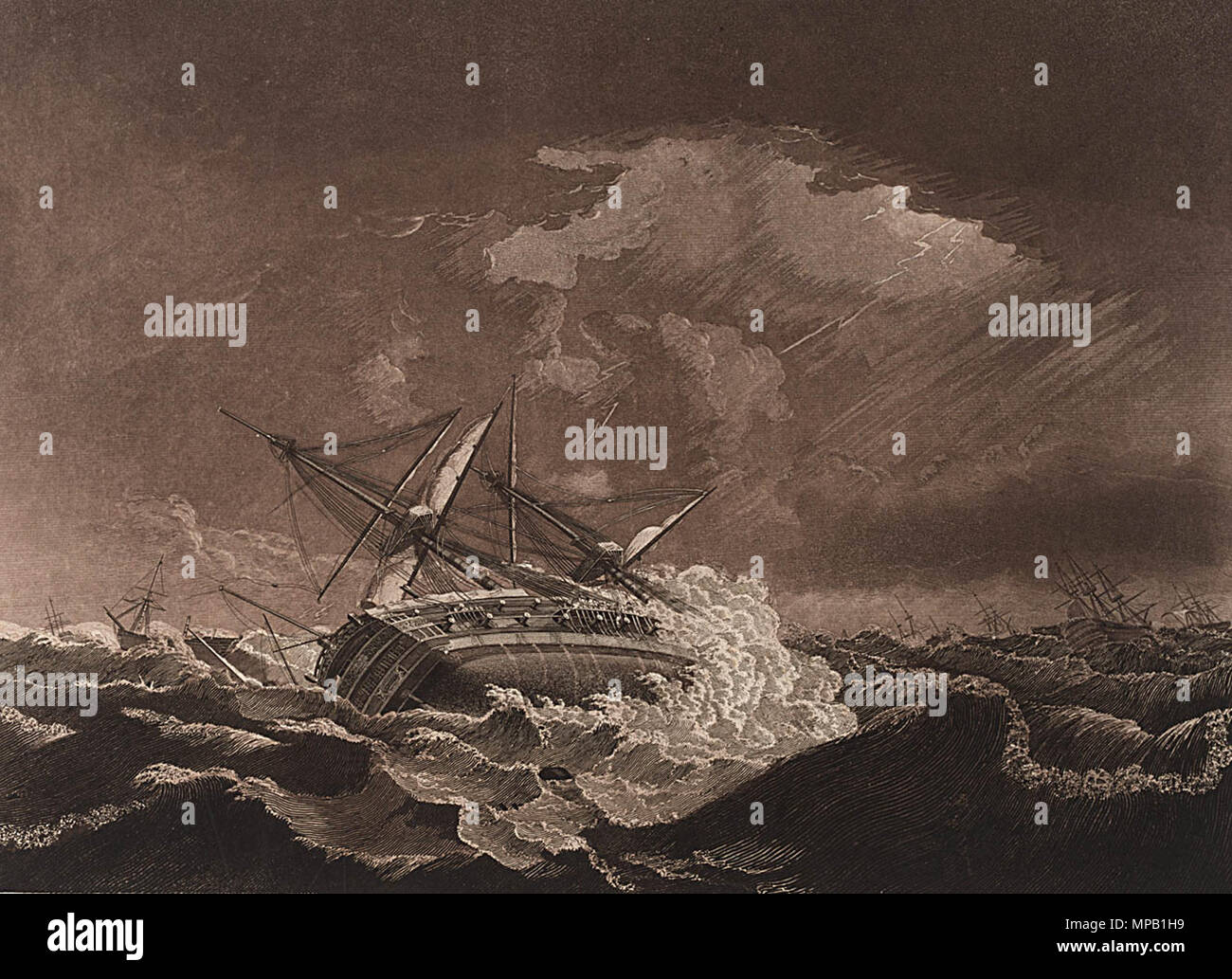 . Français : Le vaisseau HMS Centaur, 74 canons, en détresse dans l ...