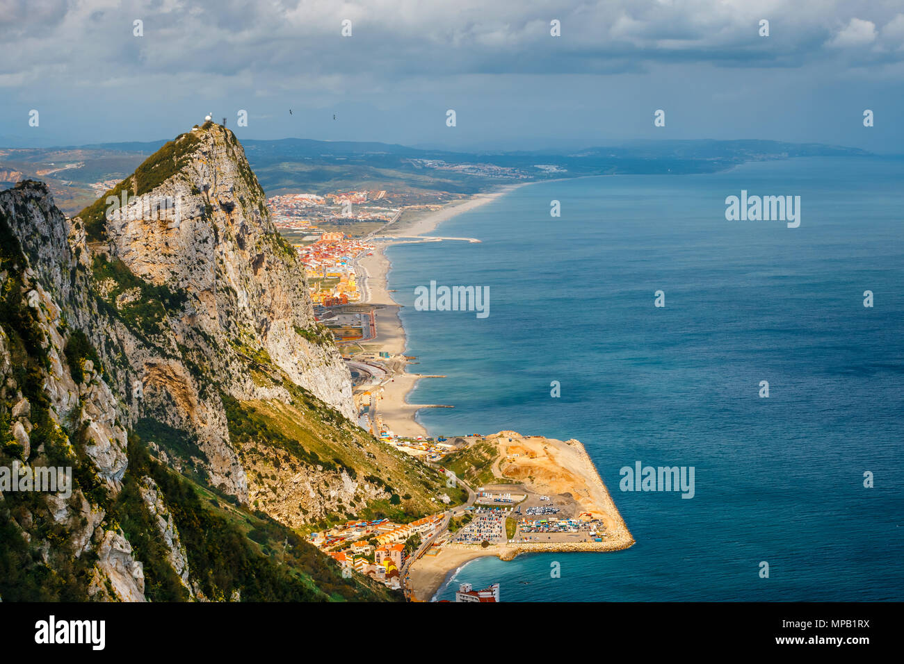 Aerial view of the coastline of Gibraltar from the top of the rock ...