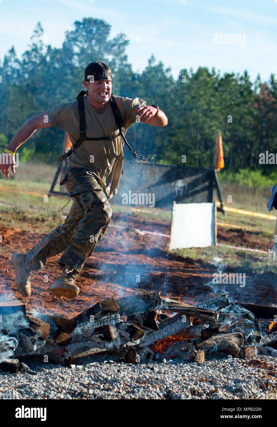 A U.S. Army Ranger competes in the Spartan Race during the Best Ranger ...
