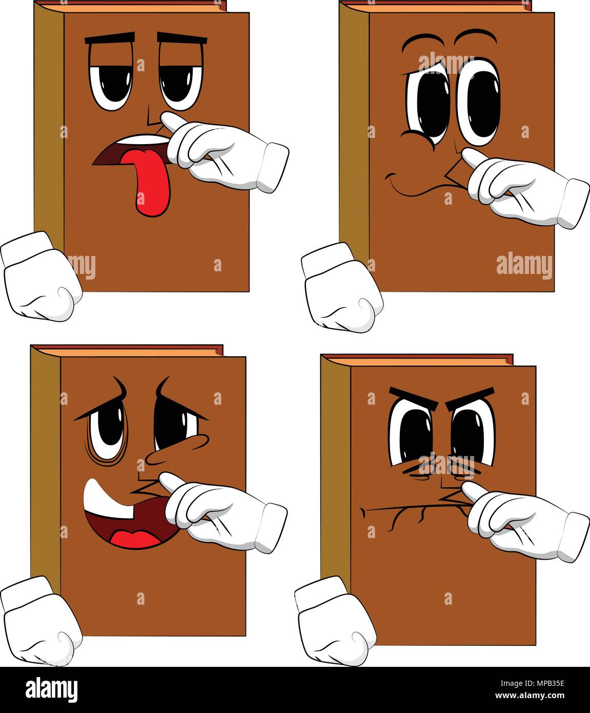 Books with symphaty. Cartoon book collection with sad, bored and angry ...