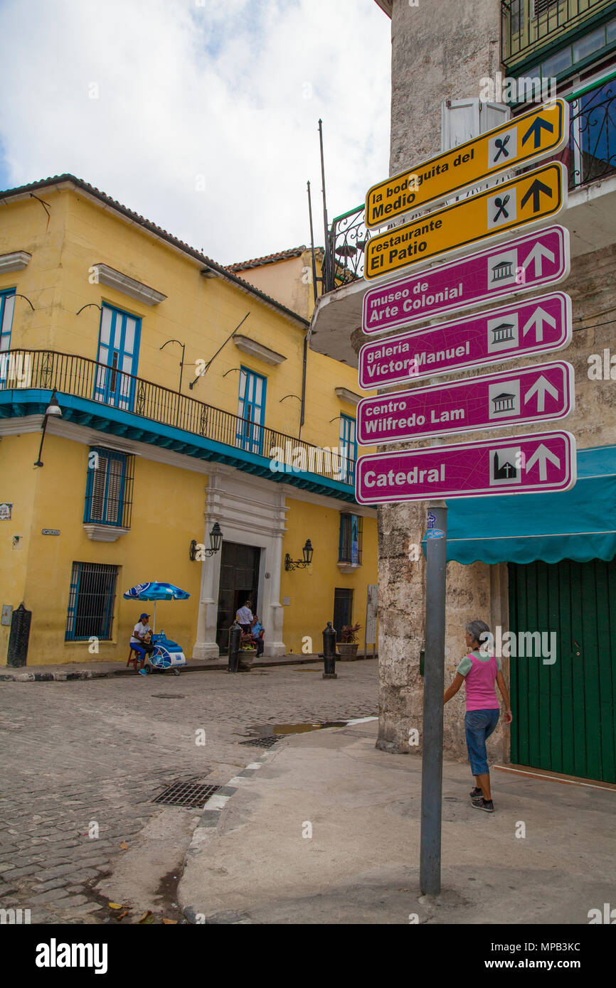 Tourist signs in Old Havana Cuba Stock Photo - Alamy