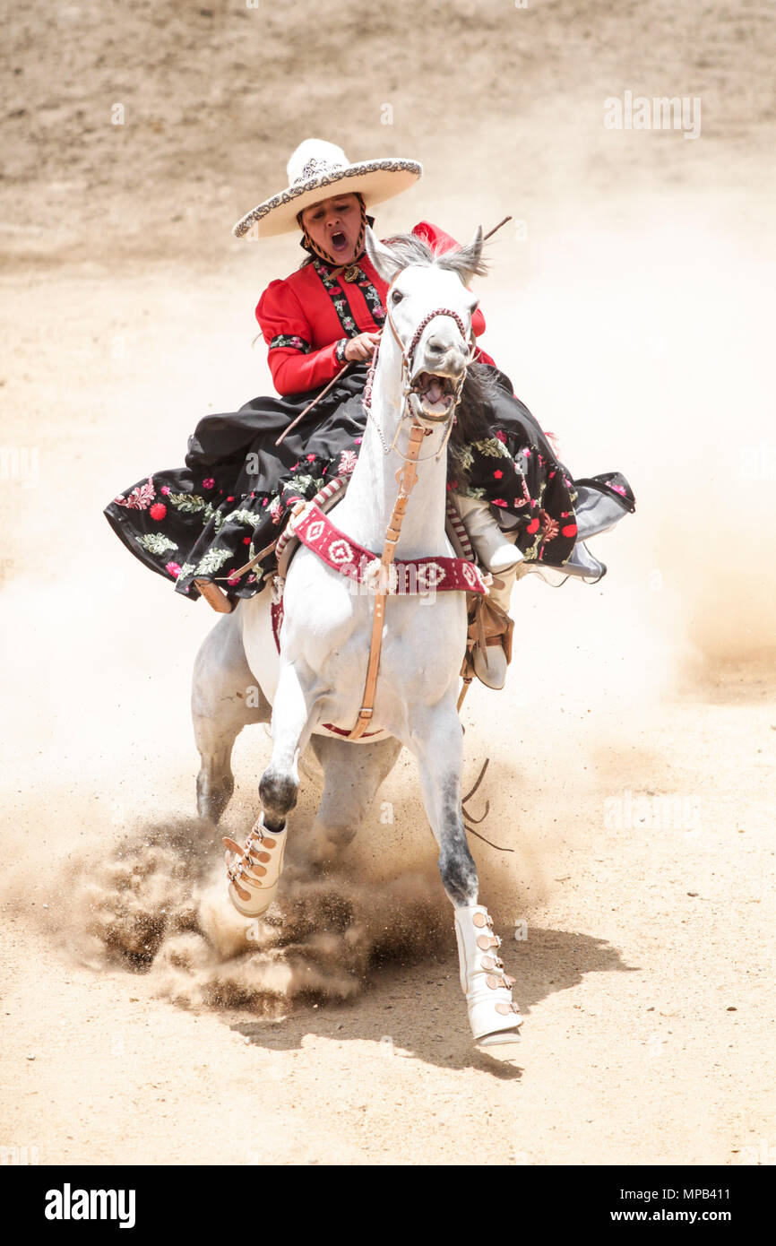Apizaco, Mexico - May 20.2018. Escaramuza or Adelita is an important ...