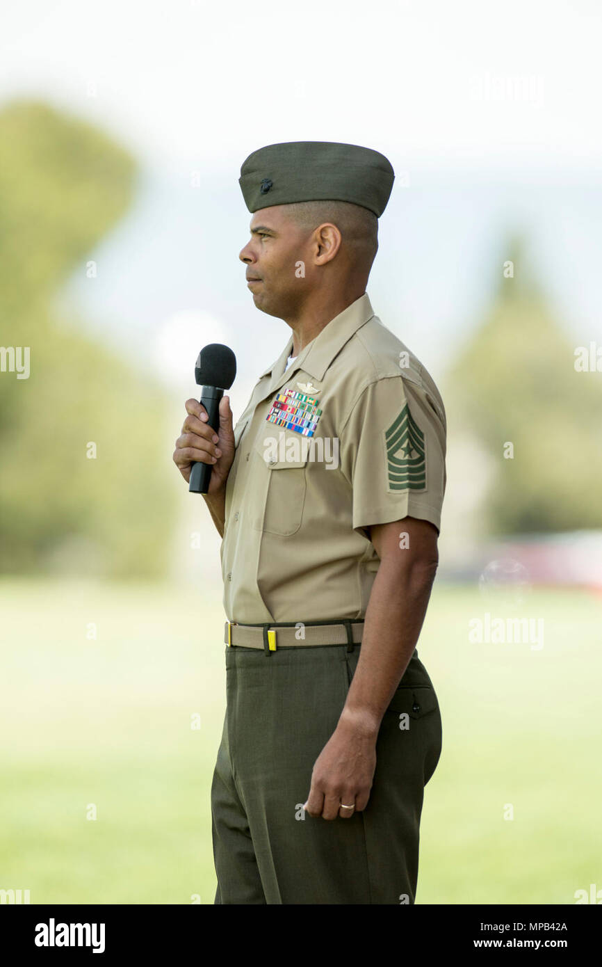 U.S. Marine Sgt. Maj Lonnie N. Travis addresses Marines, Sailors and ...
