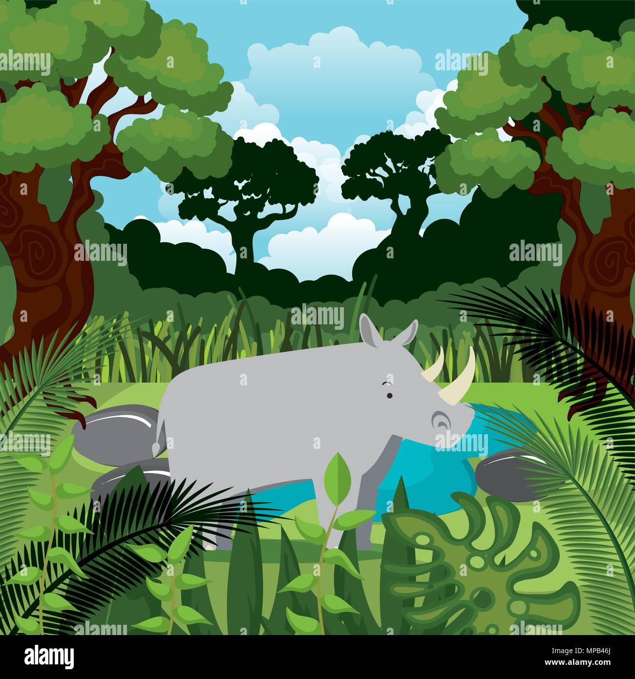 wild rhino in the jungle scene Stock Vector Image & Art - Alamy