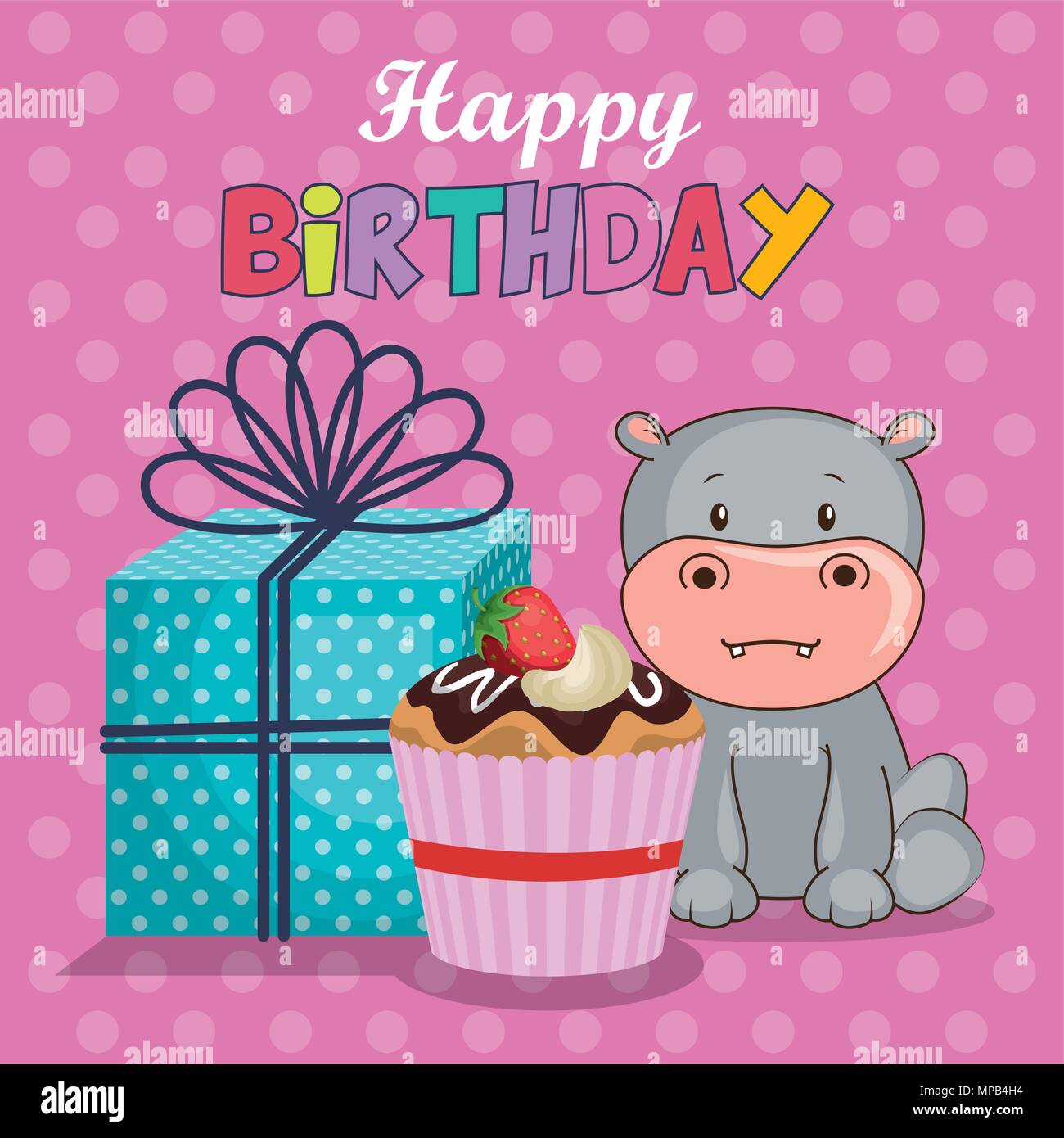 happy birthday card with cute hippo Stock Vector Image & Art - Alamy