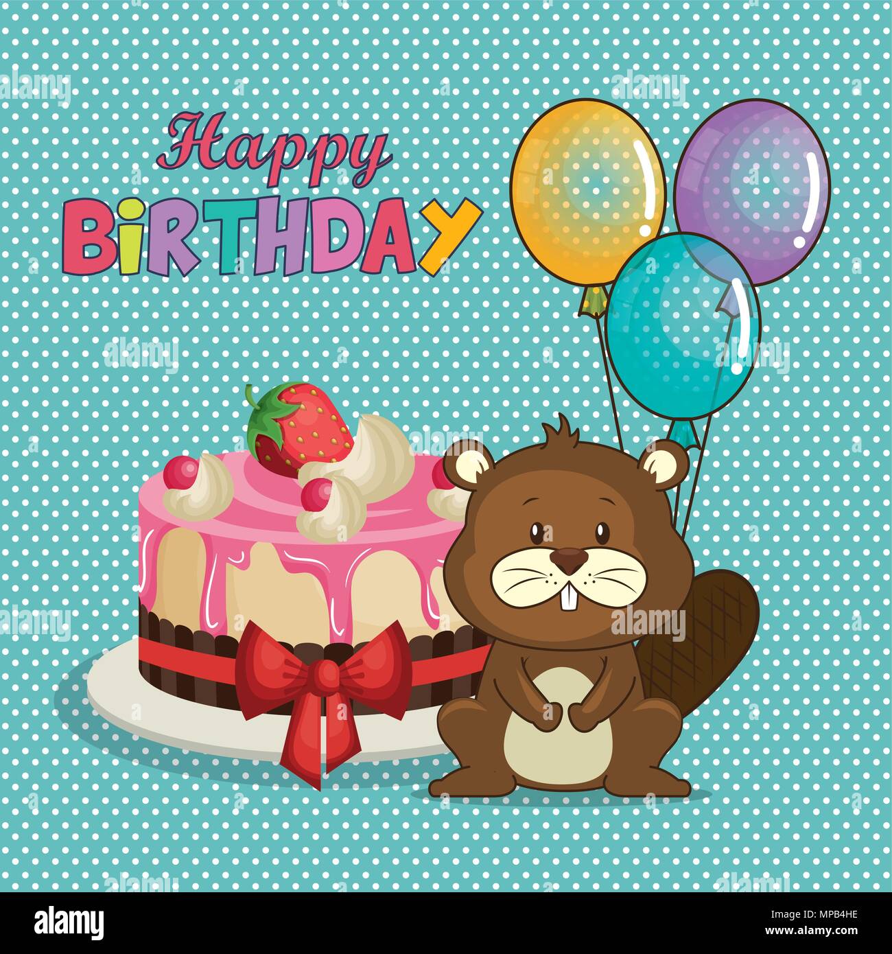 happy birthday card with cute beaver Stock Vector Image & Art - Alamy