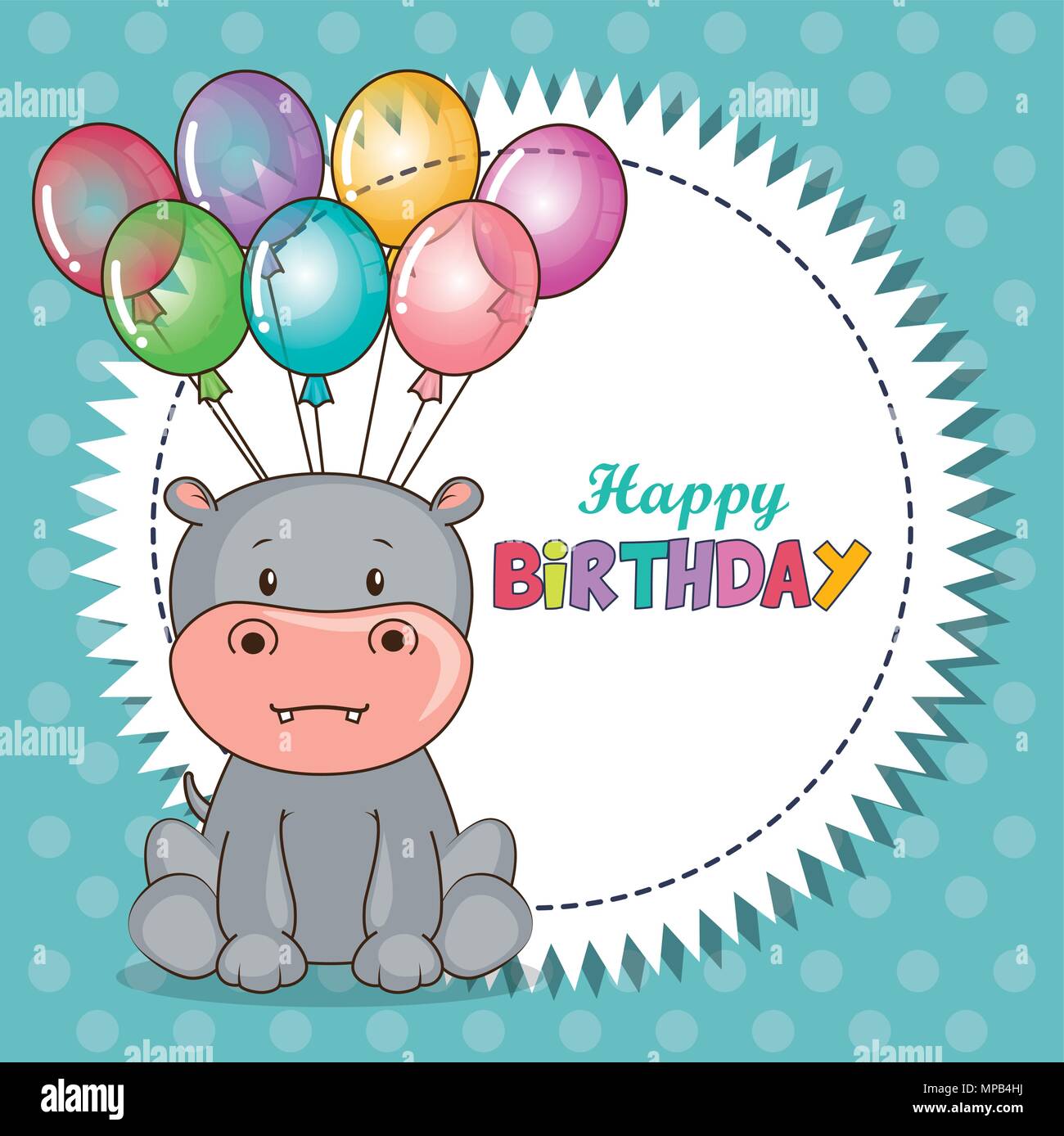 happy birthday card with cute hippo Stock Vector Image & Art - Alamy